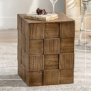 Topjia Retro Solid Wood Storage Side Table,Durable Rounding Grinding End Table,Nightstands for Living Room Apartment Studio Office Small Spaces(36x48cm(14.2x18.9in), Brown)