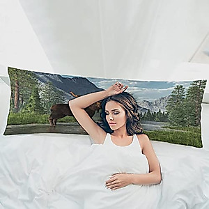 AIRMARK Animal Body Pillow Cover,A Bull Moose Stands in The Ankle deep Waters Printed Long Pillow Cases Protector with Zipper Decor Soft Large Covers Cushion for Beding,Couch,Sofa,Home Gift 20"x54"