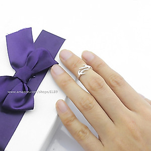 ELBLUVF 925 Sterling Silver Deer Adjustable Antler Ring 1.4g (Small Size)