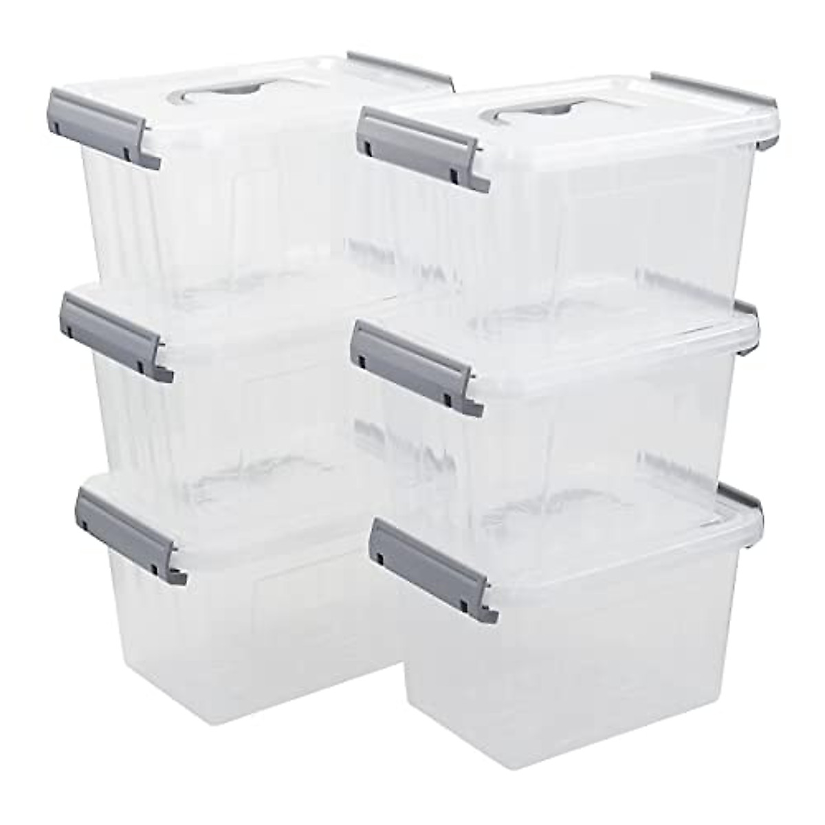 Sandmovie Small Plastic Storage Bin, Clear Storage Latch Box with Lids, 6 Packs