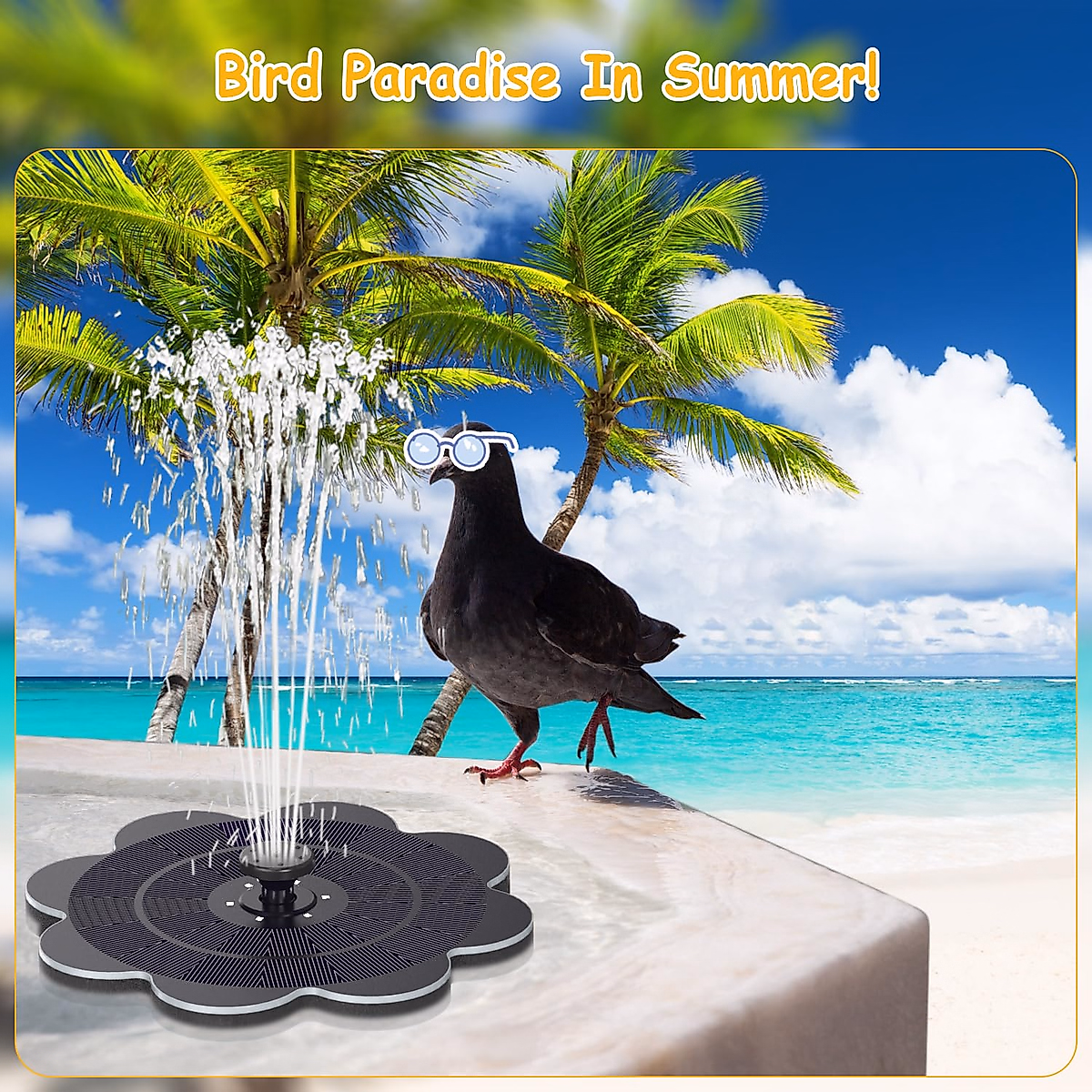 GAIZERL Solar Fountain, 2024 Upgrade Lucky Flower 3.5W Solar Bird Bath Water Fountain with Lights, and 2000mAh Battery, Solar Powered Hummingbird Fountain Pump with 7 Nozzles, 4 Fixed Pipes for Garden