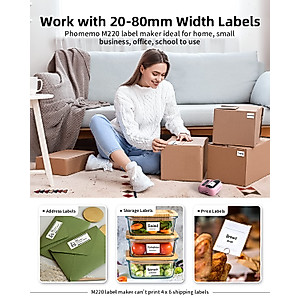 Phomemo Label Printer - M220 Label Maker, Bluetooth Mini Barcode Printer, 3 Inch Wireless Portable Sticker Maker Machine for Mailing, Storage, Address, Clothing, Home, Office,Pink