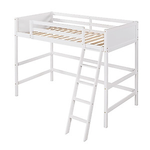 Merax Twin Modern Kids Loft Bed with Ladders Wood Loft Bunk Bed for Juniors/Easy Assemble/Space Saving White