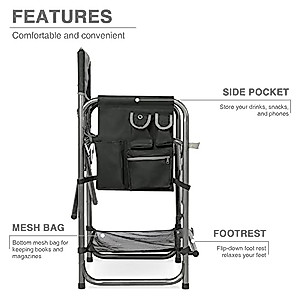 EVER ADVANCED Medium Tall Directors Chair Foldable Makeup Artist Chair Bar Height with Side Table Cup Holder and Storage Bag Footrest, Supports 350LBS (Grey, Seat Height: 23.2 inches)