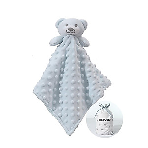 CREVENT Cozy Plush Baby Security Blanket Loveys for Baby Boys, Minky Dot Front + Sherpa Backing with Animal Face (Blue Bear)