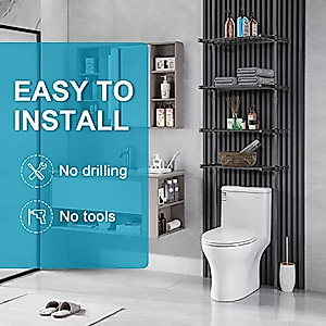 DYN Ptah Over The Toilet Storage Cabinet, 4-Tier Adjustable Over Toilet Bathroom Organizer,Metal Over Toilet Shelves Storage for Small Room, Saving Space, 65 to 116 Inch Tall, Black