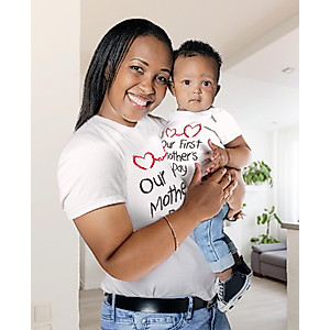 Our First Mothers Day Outfits New Mom Gifts Mommy and Me Matching Shirts Set Mom White Medium/Baby White 12M (6-12M)