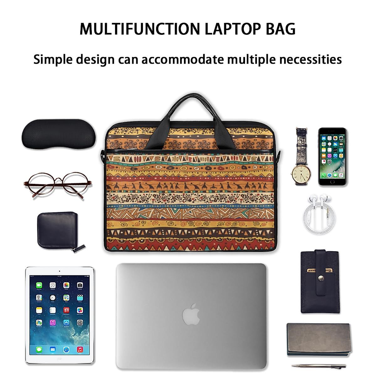 Ethnic Symbol Laptop Computer Bag Waterproof Shoulder Messenger Bag 13-15 inch Durable Laptop Tote Bag with Shoulder Strap Handle Lightweight Crossbody Briefcase