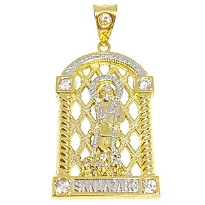 56 MM LONG ST. LAZARUS SAN LAZARO DIAMOND CUT PENDANT CHARM REAL 10K YELLOW GOLD SG-2021