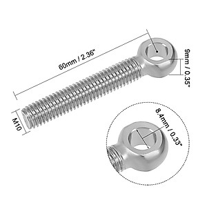 uxcell M10 x 60mm Machinery Shoulder Swing Lifting Eye Bolt 304 Stainless Steel 2pcs