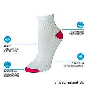 Amazon Essentials Women's Cotton Lightly Cushioned Ankle Socks, 10 Pairs, White, 8-12