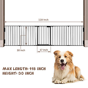 AUXSOUL 118" Wide Baby Gate Metal Safety Playpen - Fireplace Fence for Toddler/Pet/Dog, Fits 72"- 118" Wide, 5-Panel (30" H, Black)