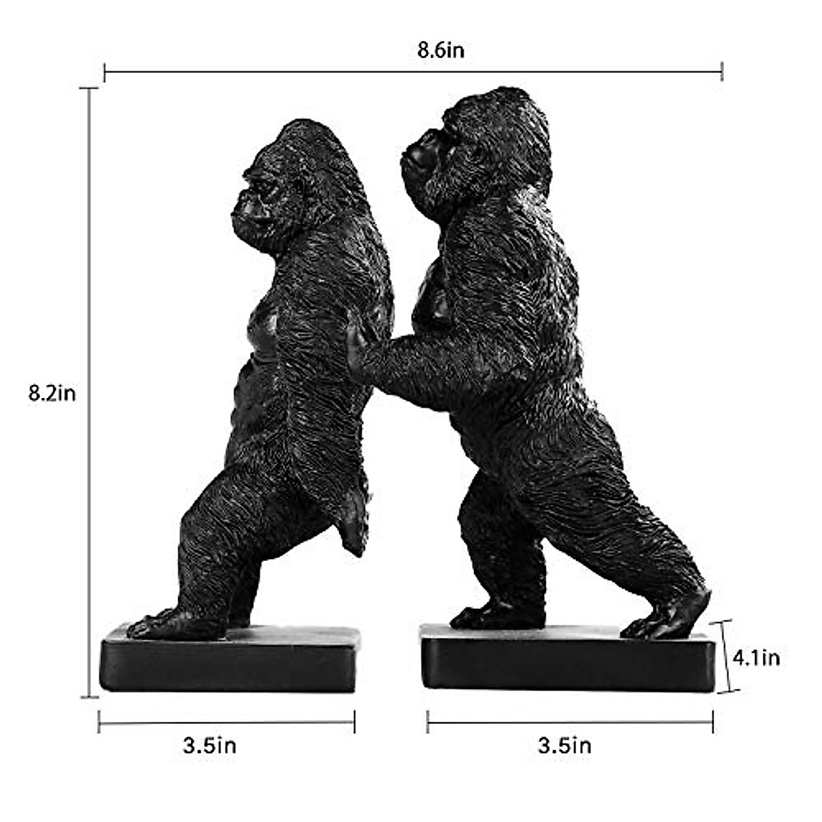 Set of 2 Polyresin Kingkong Bookend,Art bookend, Homedecor for Kids, Birthday Gift (Black)