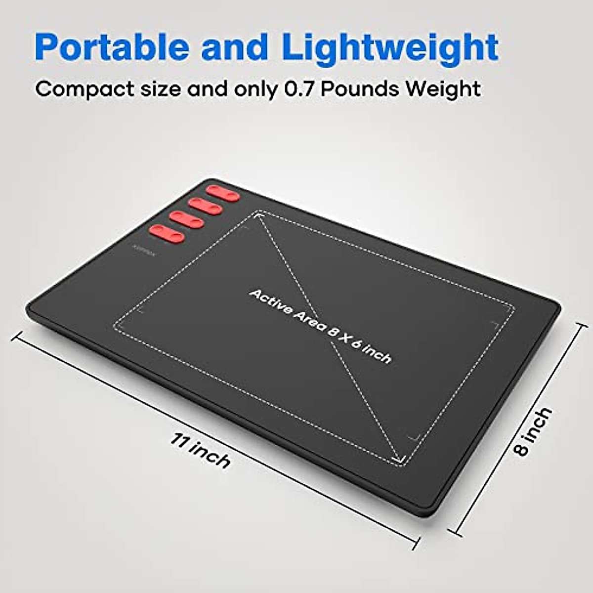 Graphics Drawing Tablet with 8 x 6 Inch Active Area Drawing Tablet, Battery-Free Pen and Express Keys Compatible for Mac/Windows/Android OS