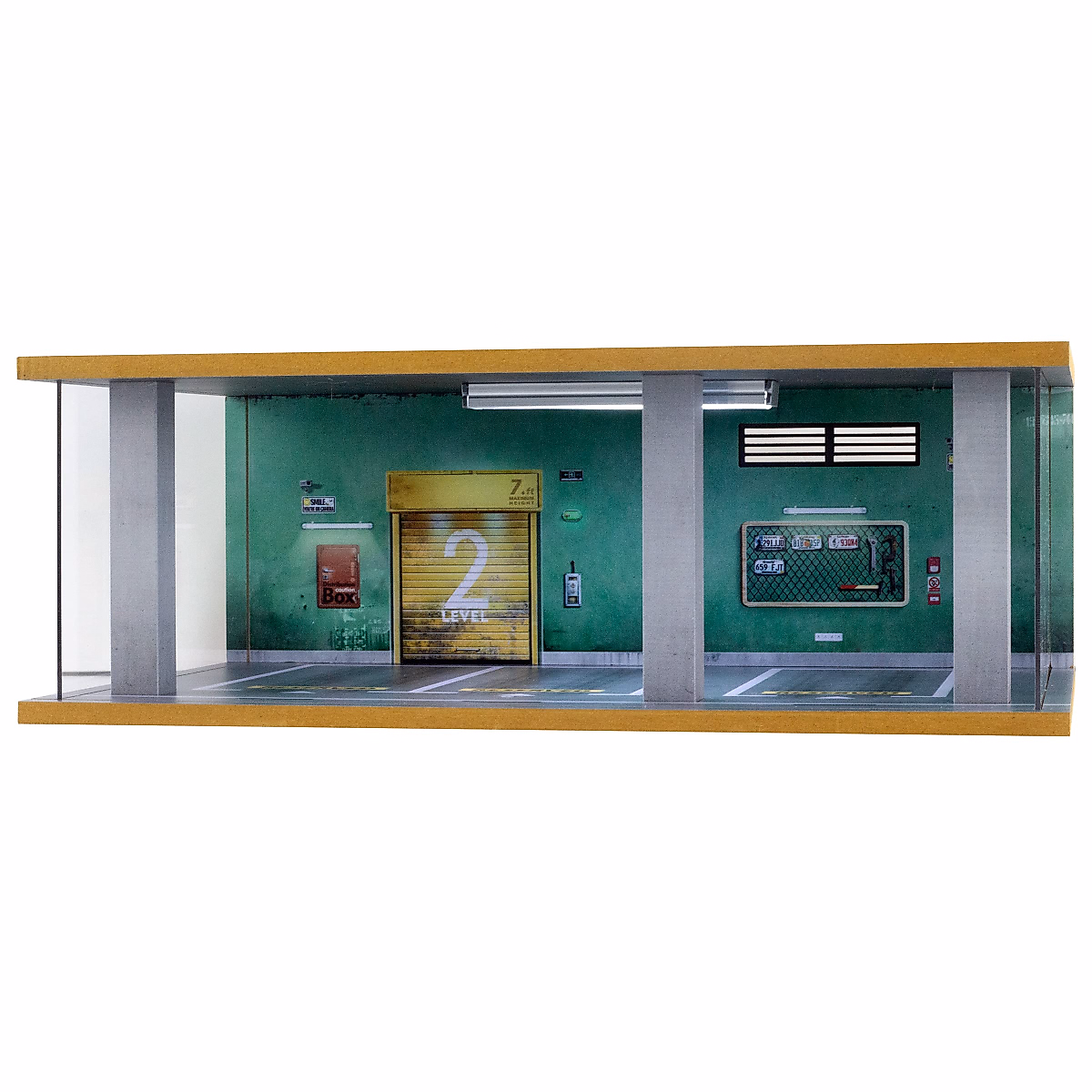 Display Case for Cars with Acylic Cover and LED Lighting for 1/24 Scale Diecast Car, Lego Cars Speed Champions 76908 76907 76901 76910 76909 76895, Model Cars, 3 Parking Space (Route 66)