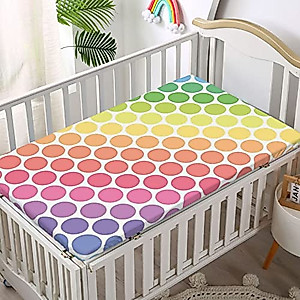 Polka Dots Themed Fitted Mini Crib Sheets,Portable Mini Crib Sheets Ultra Soft Material-Baby Crib Sheets for Girl or Boy,24“ x38“,Multicolor