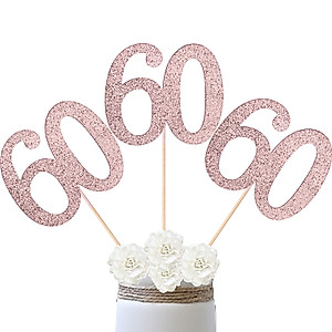 10-Pack Double Sided Glitter 60th Birthday Centerpiece Anniversary Centerpiece Sticks, Number 60 Table Topper Cake Topper for 60th Birthday Anniversary Table Party Decorations (Double Sided rose gold)