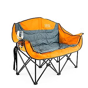 Creative Outdoor Distributor Luxury Camp Chair, Steel Frame & Polyester Fabrics, Folds Compact, Storage Bag Included (Wine Holder + 2 Person, Orange)