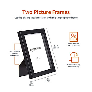 Amazon Basics Photo Picture Frame - 5" x 7", Black - Pack of 2