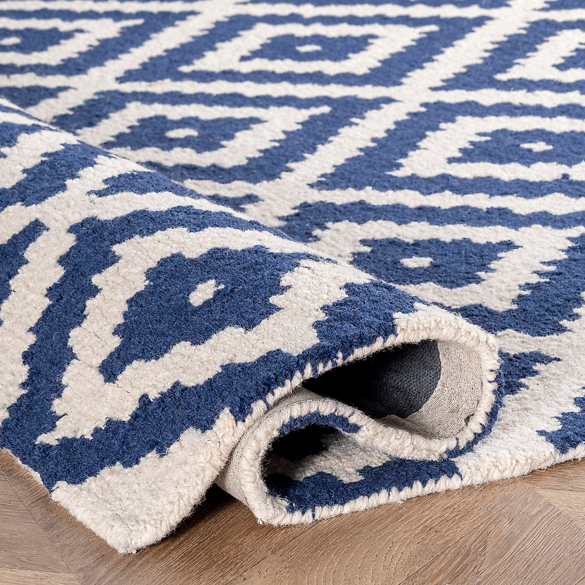 nuLOOM Kellee Hand Tufted Geometric Wool Area Rug, 5x8, Navy