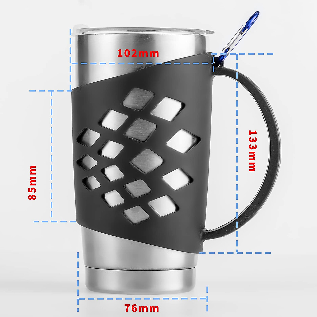 TRINENOX Silicone Sleeve Holder Grip for 20 oz Tumblers, Rambler Handler for 20 oz Tumbler Vacuum Insulated Coffee Mugs Silicone Grip Protective Sleeve Cover With Handle-Black