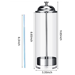 BIGINIWA Straw Holder Dispenser 100 PCS Straws includ - Clear Glass Drinking Straw Container with Lid for Counter