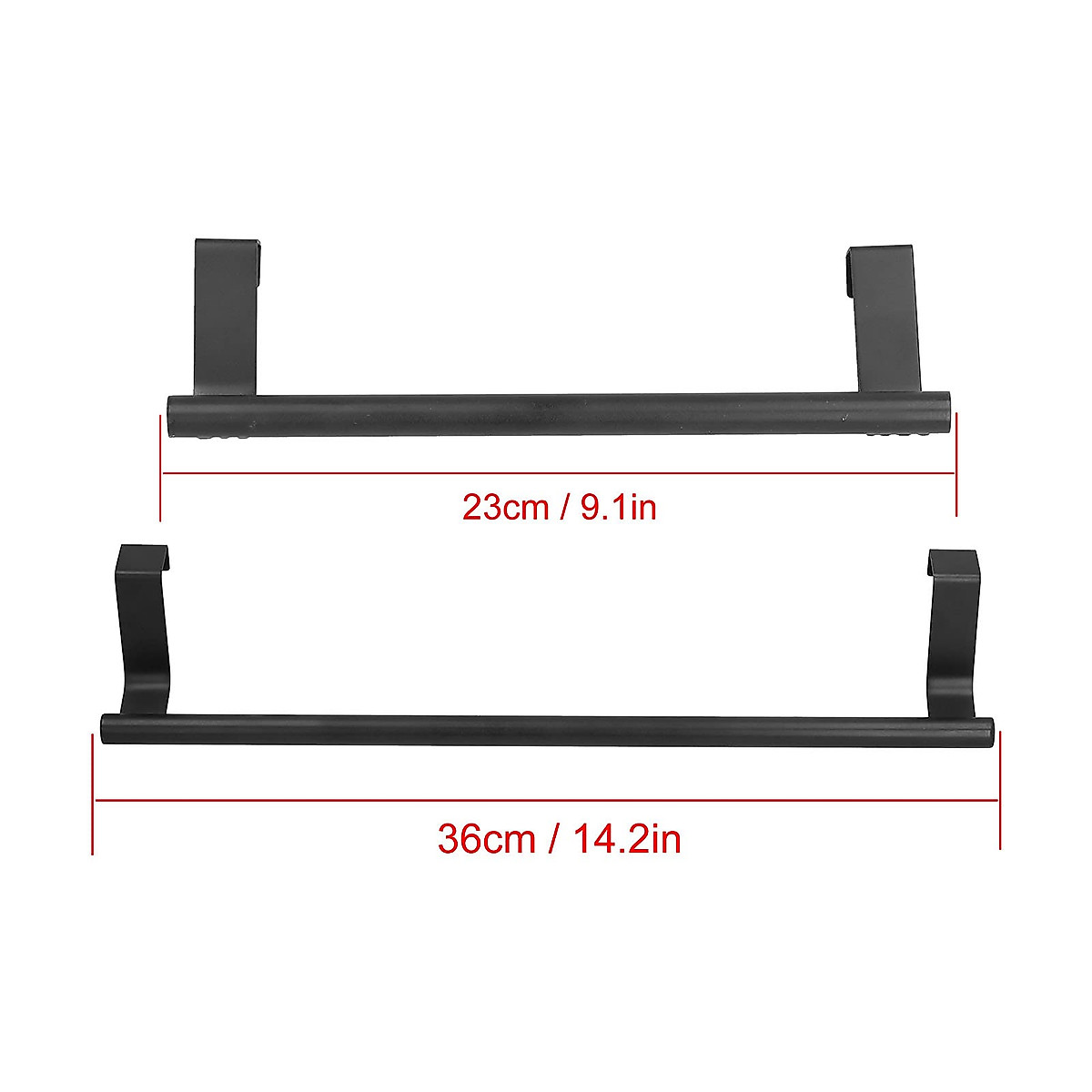 2Pcs Black Towel Rack,Hangable Cabinet Door Towel Rack,Stainless Steel Over The Door Towel Bar for Home and Hotel,Universal Fit on Kitchen Bathroom Over Cabinet Cupboard(36cm)