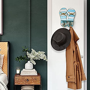 NIKKY HOME Beach Themed Flip Flop Sandal Decorative Wall Mounted Coat Hooks Towel Rack,14.96 x 3.62 x 9.96 Inches, Blue