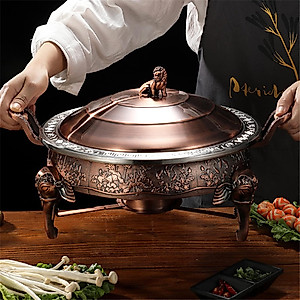 YIEOTM Chafing Dishes & Food Warmers, Stainless Steel Round Buffet Chafer Warmers Set with Food Pans, Fuel Holder, Pot Lid for Kitchen Party Dining Buffet/Copper