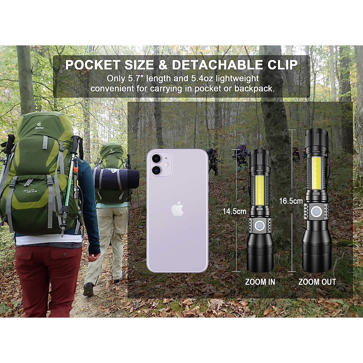 UV Flashlight Black Light, USB Rechargeable Flashlight with Magnetic Base - 1000lm High Light, Side Light, 7 Modes, Zoomable, Waterproof – LED Torch for Mechanics Pet Urine Stains Detection (1)