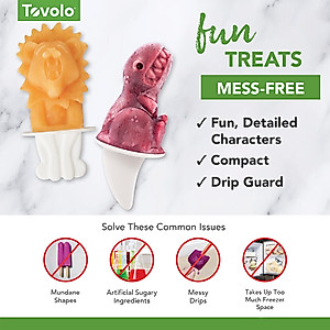 Tovolo Silicone Popsicle Molds with Sticks (Dino) - Ice Pop Molds with 4 Cavities for Homemade Flavored Ice Pops & Frozen Snacks - Popsicle Maker with Drip-Guards, Dishwasher Safe & BPA-Free