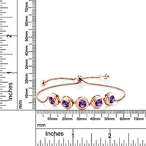 Gem Stone King 18K Rose Gold Plated Silver Purple Amethyst Tennis Bracelet For Women (3.50 Cttw, Round 6MM, Gemstone February Birthstone, Fully Adjustable Up to 9 Inch)