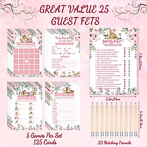 145 Pieces Woodland Baby Shower Game Floral Forest Animals 5 Games Set Funny Baby Shower Games Activities with 20 Pencils for Girls Boys Include Baby Descriptions and Wishes, Guess Who, Bingo Game