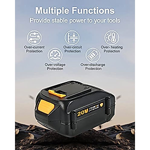 Lenoya 6.0Ah 2Packs Replacement for Worx Battery 20V WA3520 WA3525 WA3540 PowerShare for WA3884 WG322 WG381 WG320 WG540s WG154 WG163 WG160