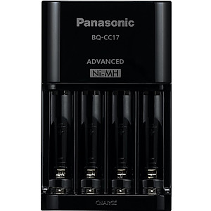 Panasonic BQ-CC17KSBA eneloop Advanced Individual Battery Charger with 4 LED Charge Indicator Lights, Black & BK-3HCCA4BA eneloop pro AA High Capacity Ni-MH Pre-Charged Rechargeable Batteries, 4 Pack