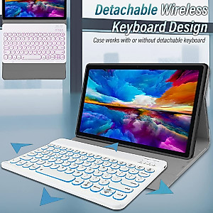 Wineecy Backlit Keyboard Case for Samsung Galaxy Tab A 10.1" 2019, 7 Colors Backlight Magnetically Detachable Wireless Keyboard & PU Folio Stand Cover Case for SM-T510, SM-T515, SM-T517 Tablet (Pink)