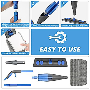 Spray Mops for Floor Cleaning- Floor Mop Microfiber Flat Mop Wet Dry Dust Mop with Refillable 635ML Bottle 4 Washable Pads Sprayer for Hardwood Floor Laminate Tiles Wood Ceramic Vinyl Home Kitchen