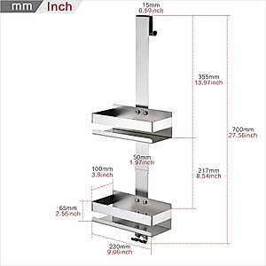 Hiendure Shower Caddy Over Shower Door, Gold Brushed, 2 Tier Shower Hanging Shelf Storage Organizer with Hooks No Drilling for Indoor Shower, Bathroom, Bedroom, Kitchen