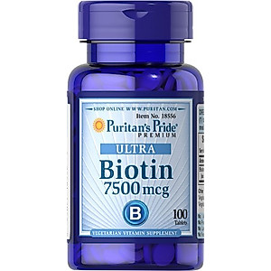 Puritans Pride Biotin 7500 mcg, Healthy Hair Support, 100 Count, 100 Count (Pack of 1)