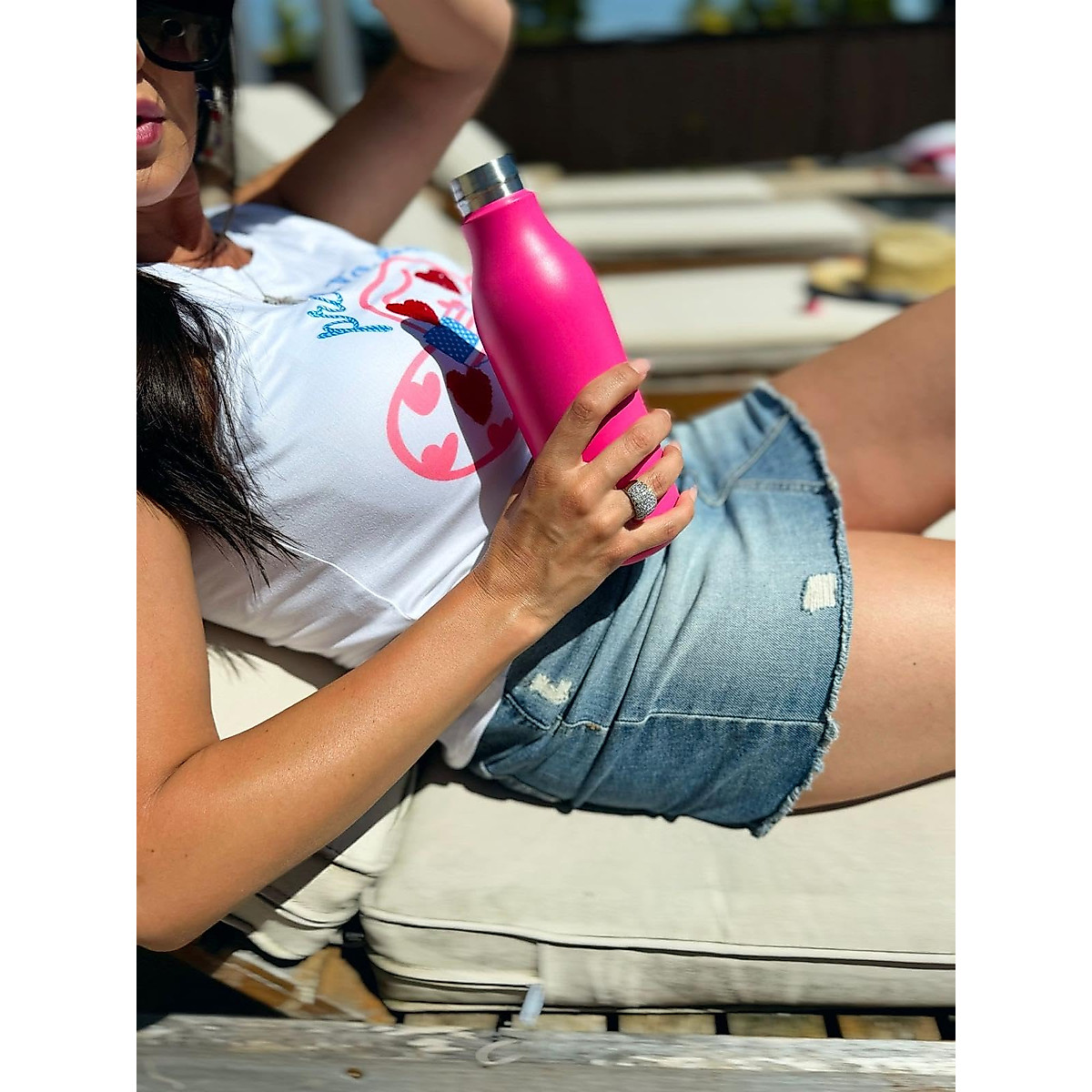 LaserGram Double Wall Stainless Steel Water Bottle, Ladybug, Personalized Engraving Included (Red)