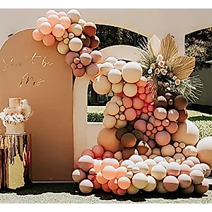 125PCS Dusty Rose Pink Nude Mauve Neutral Brown Ivory White Boho Balloons Balloon Garland Kit, Baby Shower Balloons Girls, Boho Teddy Bear Neutral Birthday Wedding Baby Shower Party Decorations for Girl