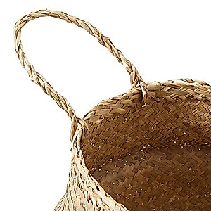Americanflat Walnut Hand-Woven Palm and Seagrass Belly Baskets (10" Tall)
