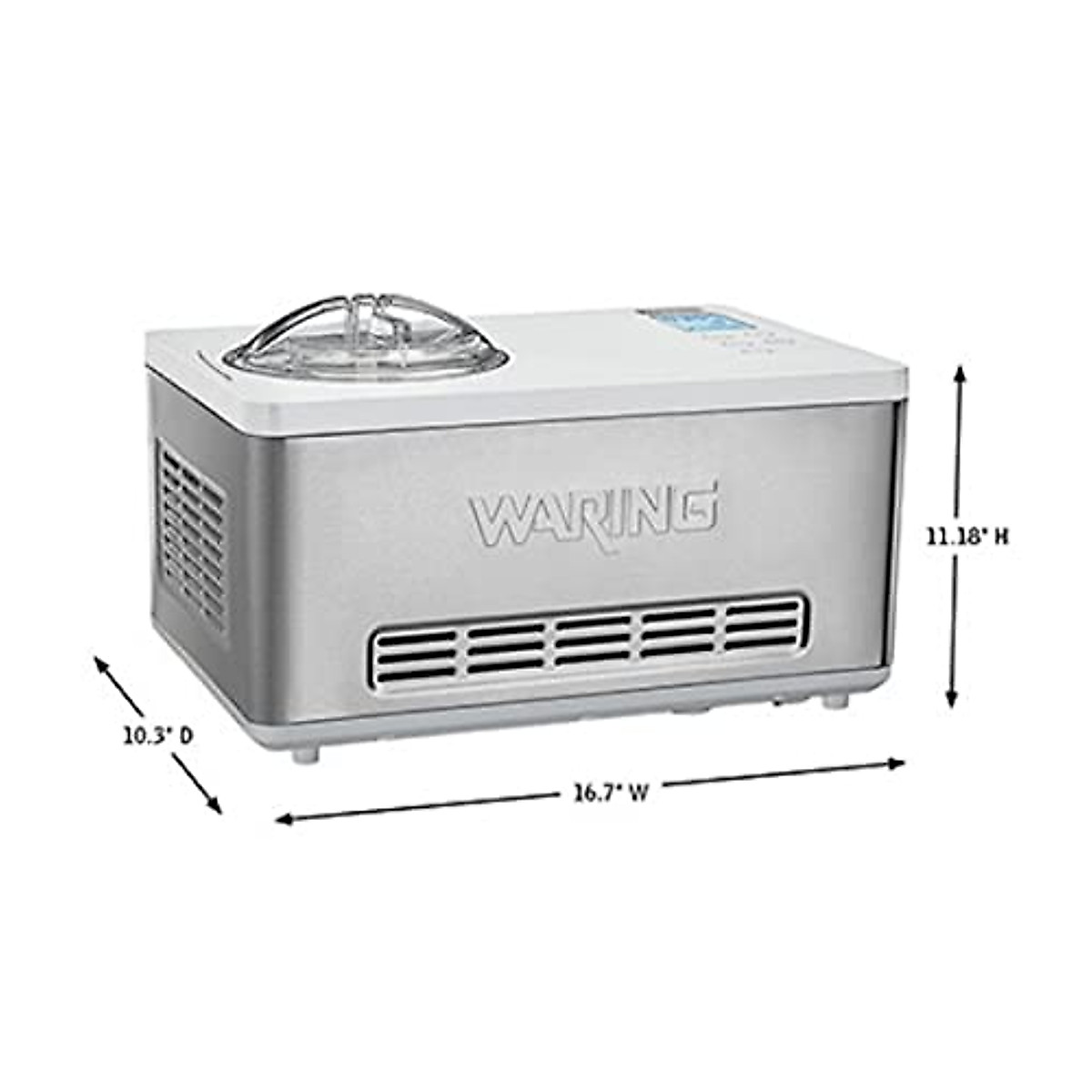Waring Commercial WCIC20 2 Quart Capacity Ice Cream Maker with Built in Compressor, 180W, 120V, 5-15 Phase Plug