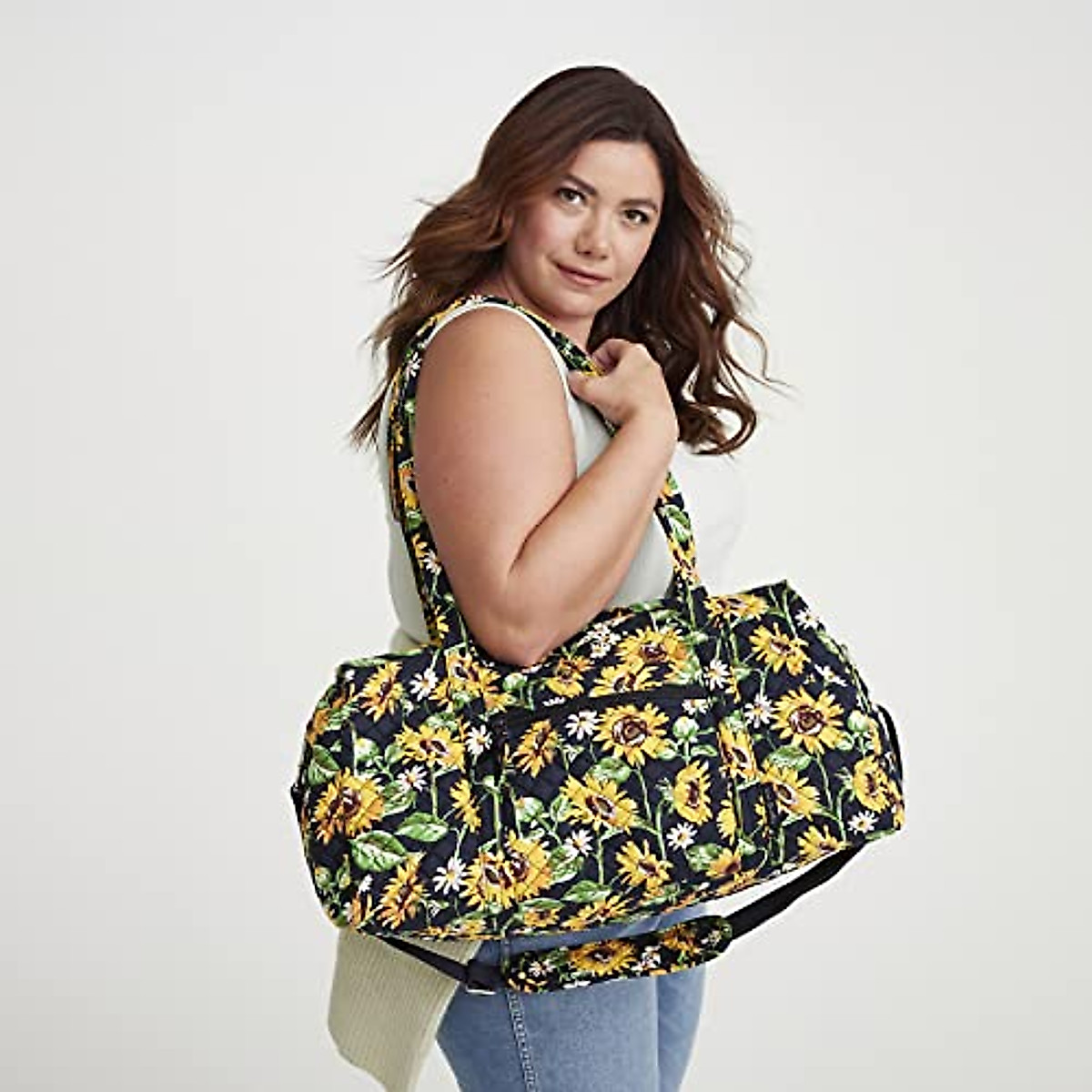 Vera Bradley Women's Cotton Medium Travel Duffel Bag, Black Bandana Medallion, One Size