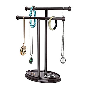 ALUCSET 2 Pack Metal Modern Hand Towel Holder Rack Stand with Base for Bathroom Kitchen Vanity Countertops to Display and Store Small Towels or Washcloths, 2-Sided (Coffee, Set of 2)