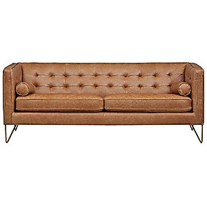 Amazon Brand – Rivet Brooke Contemporary Mid-Century Modern Tufted Leather Sofa Couch, 82"W, Cognac