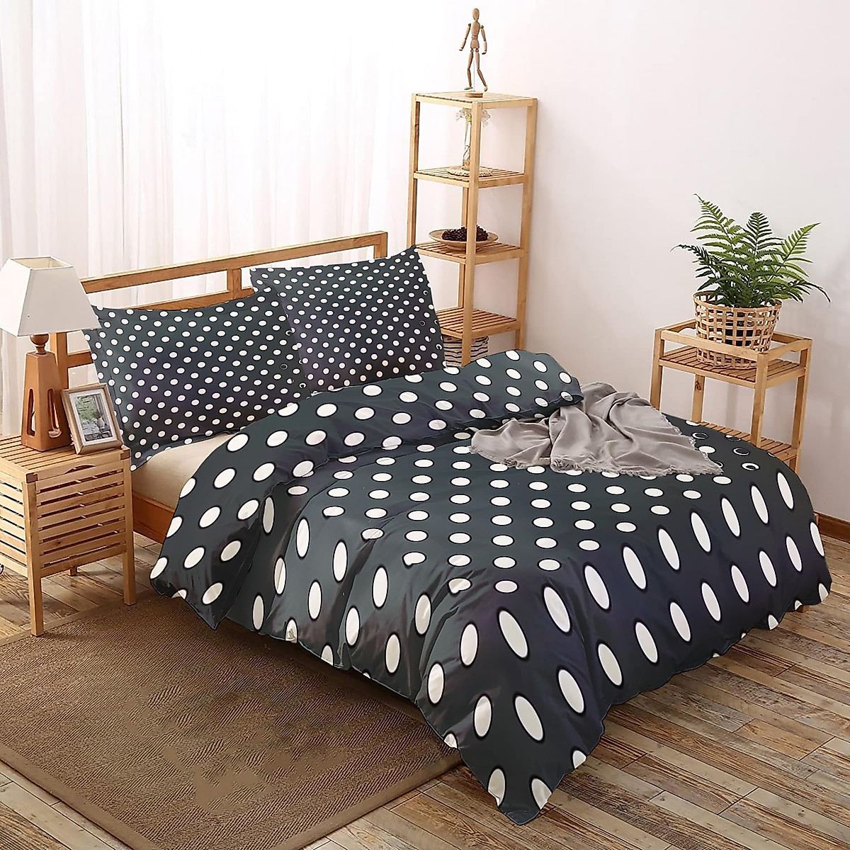 Zpryzmia Polka Dot Duvet Cover King Size Microfiber Duvet Cover Black Bedding Sets, 3 Pieces Ultra Soft Modern Art Duvet Covers with Zipper (King)