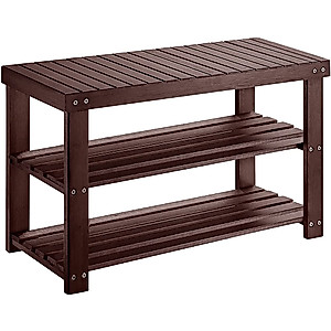 Wonder Comfort Shoe Rack Bench 3-Tier Bamboo Storage Organizer Shelf for Bathroom Entryway Hallway Corridor Living Room, Brown