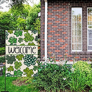 Welcome St Patrick's Day Garden Flag Vertical Double Sided, Spring Shamrock Holiday Yard Outdoor Decoration 12 x 18 Inch