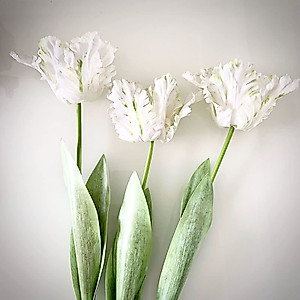 MISNODE 3PCS Artificial Parrot Tulip Flower Stems, White 27 Inch Parrot Tulip Bouquet, Single Head Silk Tulips Flower Branches for Wedding Bridal Bouquet Party Home Garden Decor